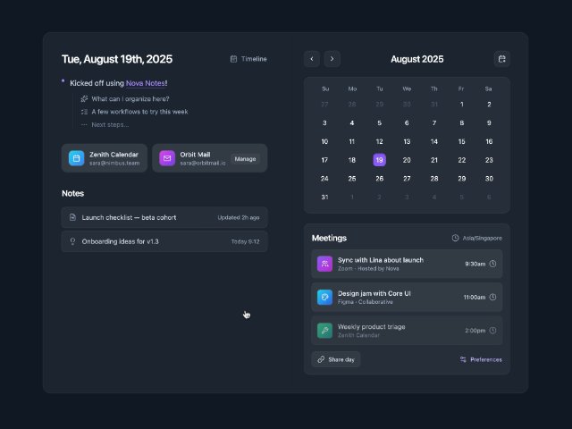 Weekly Calendar Dashboard with Sidebar & Controls — HTML/CSS UI ...
