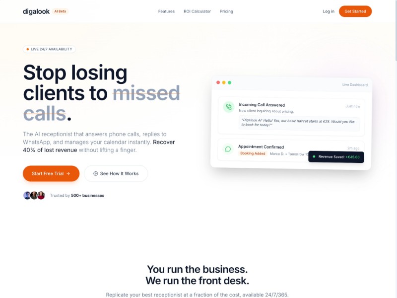 AI Receptionist SaaS Landing Page Template | Aura
